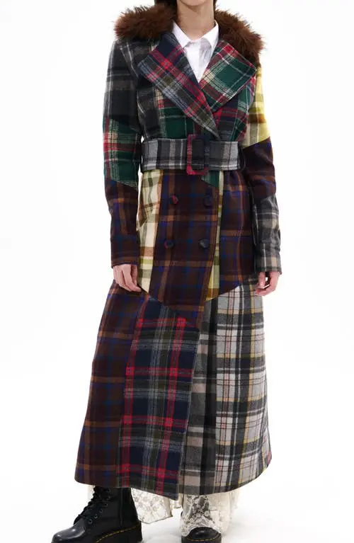 AZALEA WANG Cadault Plaid Patchwork Trench Coat