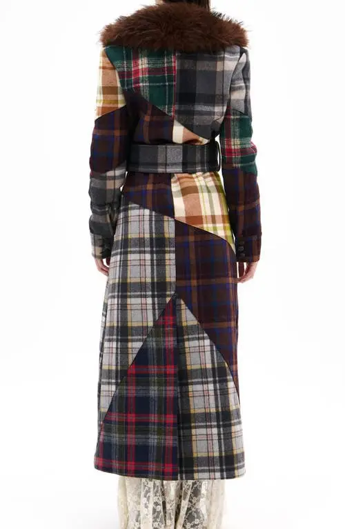 AZALEA WANG Cadault Plaid Patchwork Trench Coat