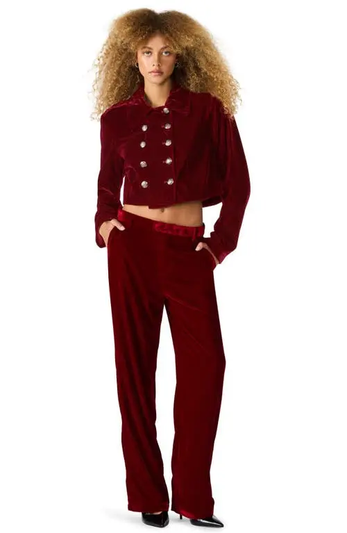 Steve Madden Tonia Velvet Double Breasted Crop Jacket - Red Velvet