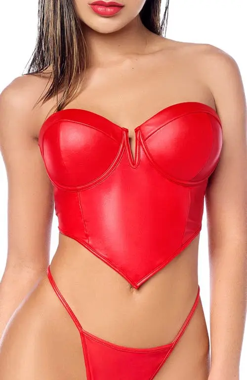 MAPALE Faux Leather Bustier And Thong Set
