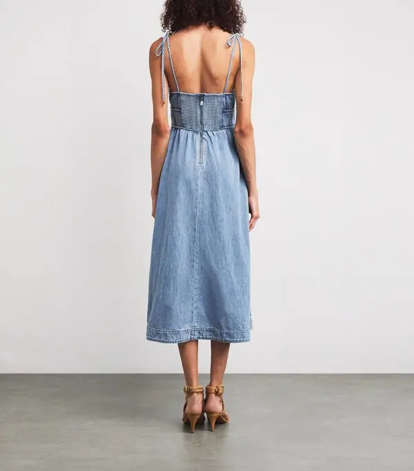 knee length dresses for ladies Indra Denim Wrap Midi Dress by ZIMMERMANN