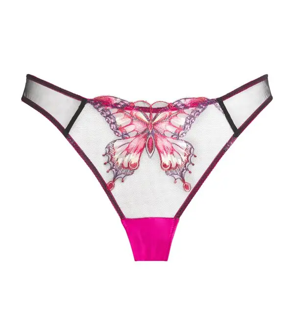 Fleur Du Mal Butterfly Embroidered Cheeky Briefs - Pink