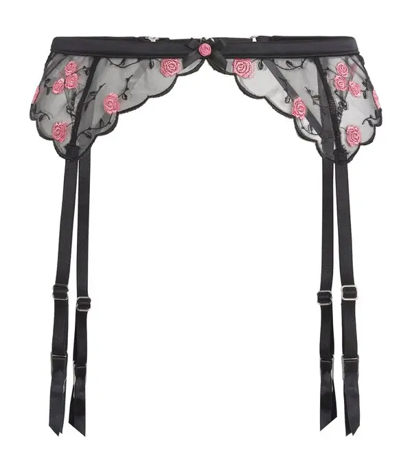 Fleur Du Mal Rose And Vine Suspender Belt - Black