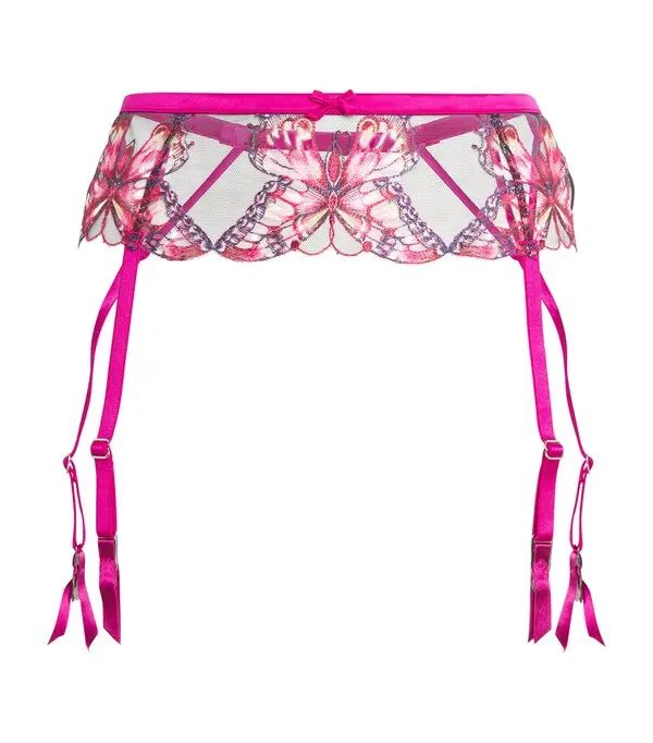 Fleur Du Mal Butterfly Embroidered Suspender Belt - Pink