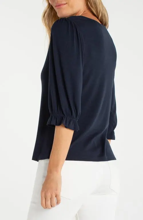 LIVERPOOL Elbow Sleeve Notch Neck T-shirt