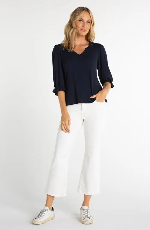 LIVERPOOL Elbow Sleeve Notch Neck T-shirt