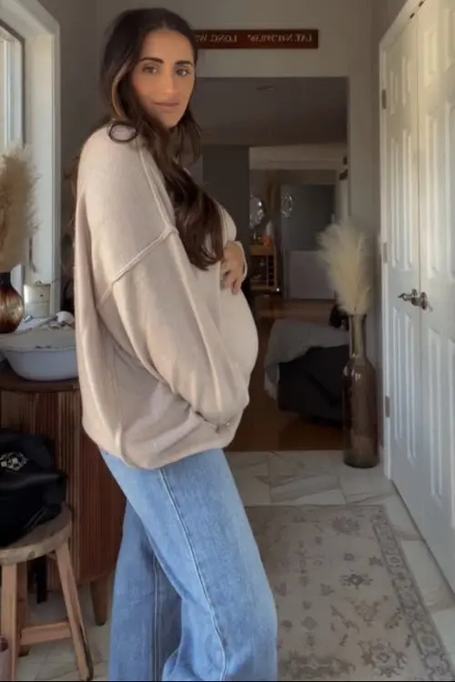 PINKBLUSH Oversized Crewneck Melange Knit Sweater - Beige