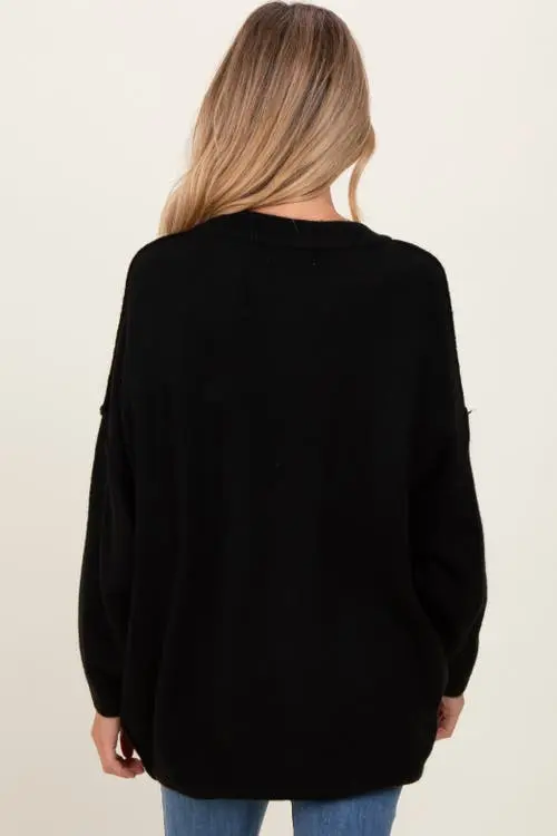 PINKBLUSH Oversized Crewneck Melange Knit Sweater - Black