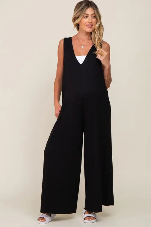 PINKBLUSH Sleeveless Wide Leg Jumpsuit - Black
