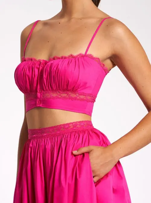 MISS CIRCLE NEW YORK Maya Cotton Poplin Top With Lace Trim