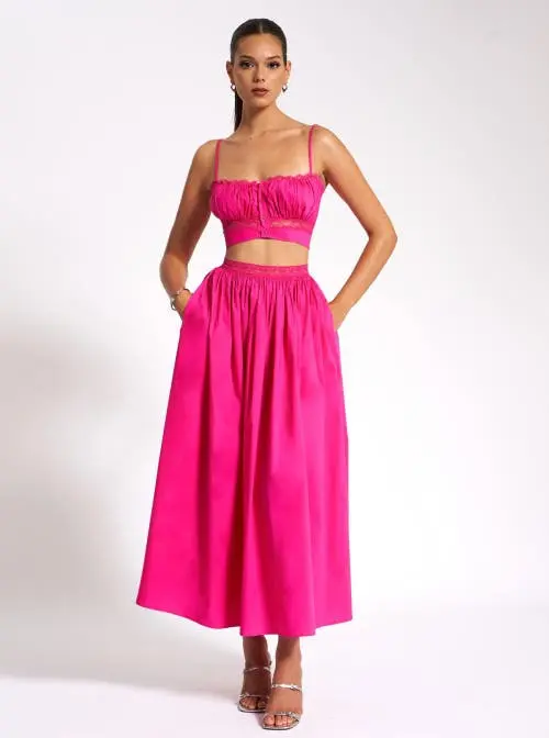 MISS CIRCLE NEW YORK Maya Cotton Poplin Top With Lace Trim