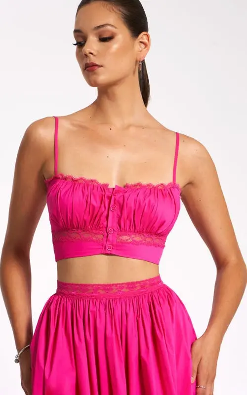 MISS CIRCLE NEW YORK Maya Cotton Poplin Top With Lace Trim - Fuchsia