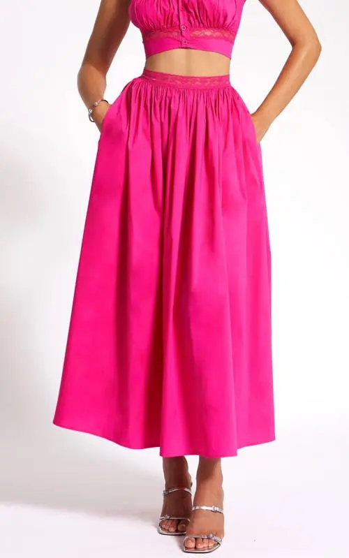 MISS CIRCLE NEW YORK Cotton Poplin Maxi Skirt With Lace Trim