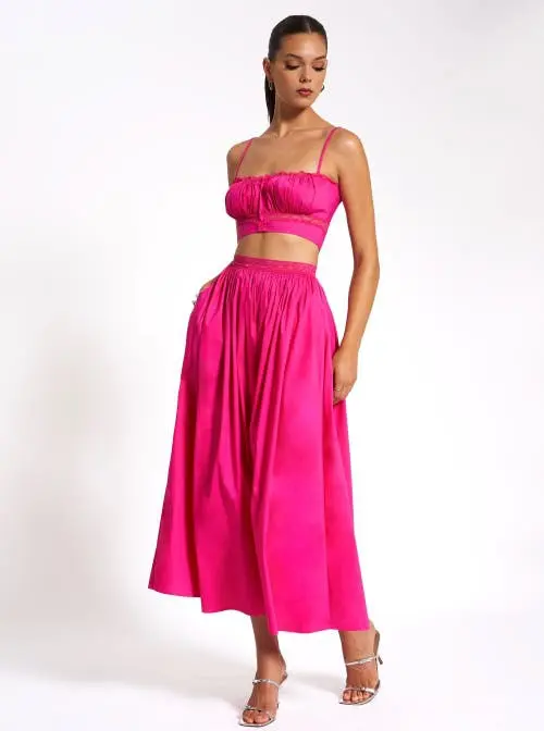 MISS CIRCLE NEW YORK Cotton Poplin Maxi Skirt With Lace Trim
