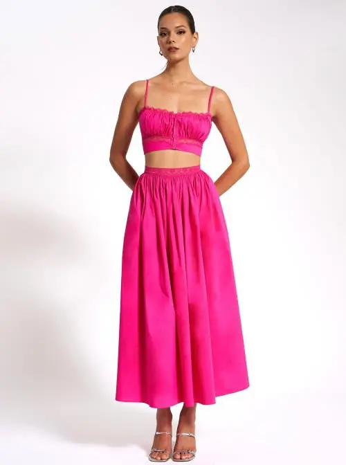 MISS CIRCLE NEW YORK Cotton Poplin Maxi Skirt With Lace Trim