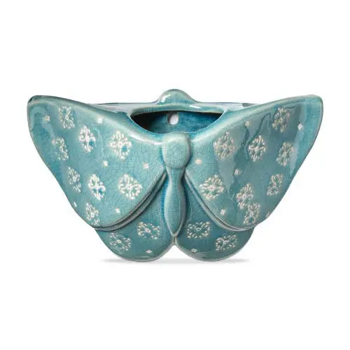 TAG Butterfly Wall Planter Glazed Stoneware Decorative Accent - Blue
