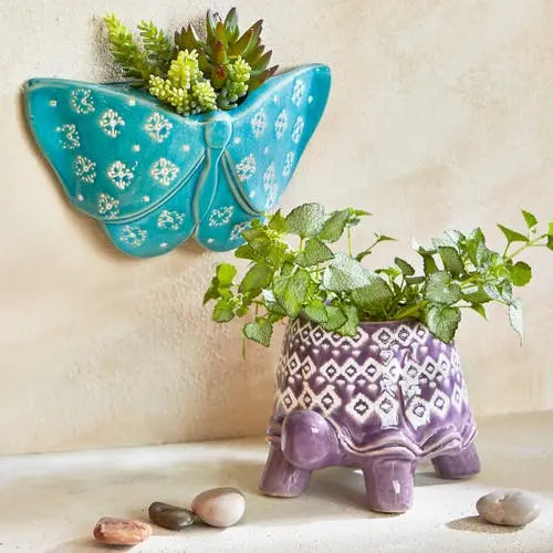 TAG Butterfly Wall Planter Glazed Stoneware Decorative Accent