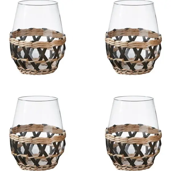 TAG Island Clear Glass With Straw Sleeve Set Of 4 - Black