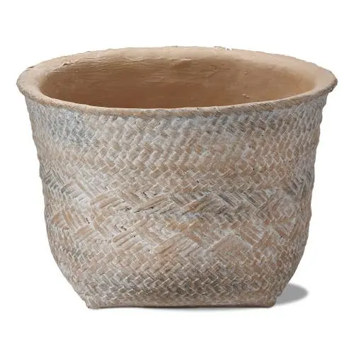 TAG Tulum Whitewashed Cement Basket Planter Large For Plants