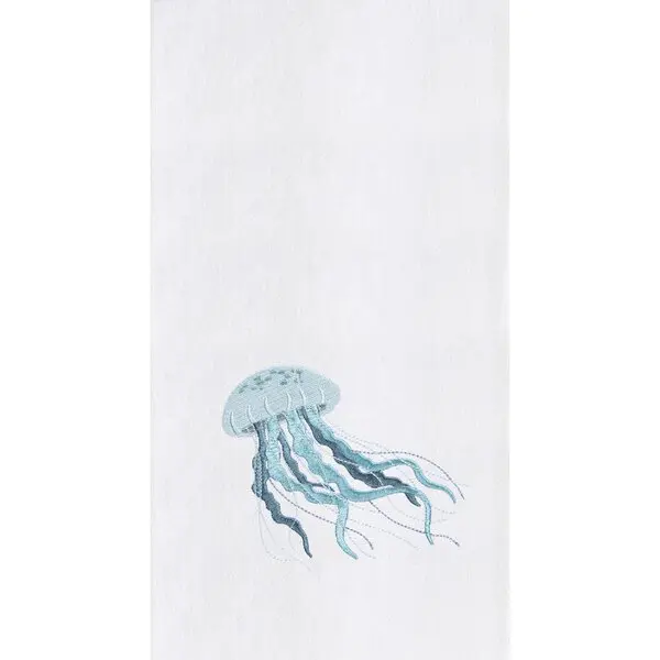 C&F HOME Sea Glass Jellyfish Kitchen And Bathroom Embroidered Hand Towel - Blue