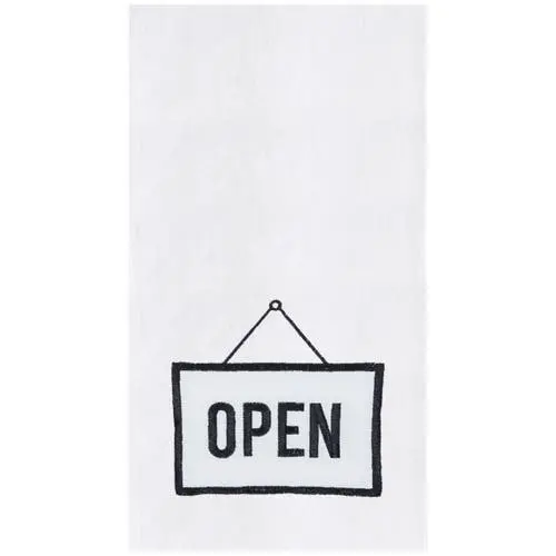C&F HOME Open/closed Typography Phrases Embroidered Reversible Kitchen Hand Towel - Black