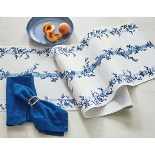 TAG Cote Stripe Floral Print Cotton Table Runner Decor - Blue