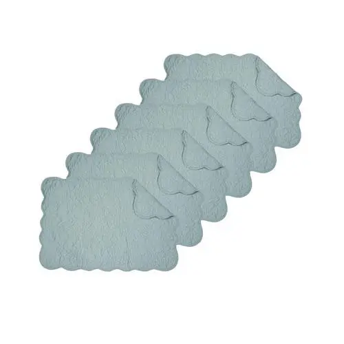 C&F HOME Christiana Breeze Reversible Machine Washable Scallop Quilt Placemats Set Of 6 - Blue