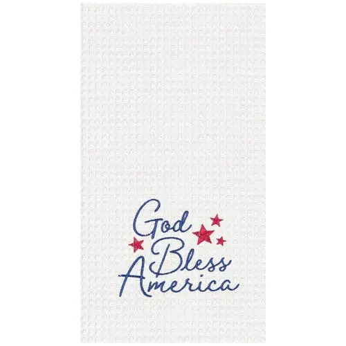 C&F HOME God Bless America Patriotic 4th Of July Kitchen And Bathroom Embroidered Waffle Hand Towel - Blue