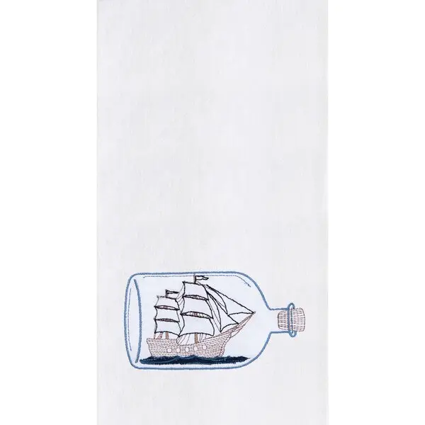 C&F HOME Ship In A Bottle Kitchen And Bathroom Embroidered Hand Towel - Blue