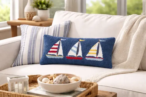 C&F HOME Sailboat Trio Hooked Lumbar Accent Pillow 10" X 20"