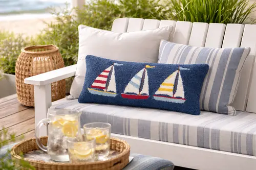 C&F HOME Sailboat Trio Hooked Lumbar Accent Pillow 10" X 20"