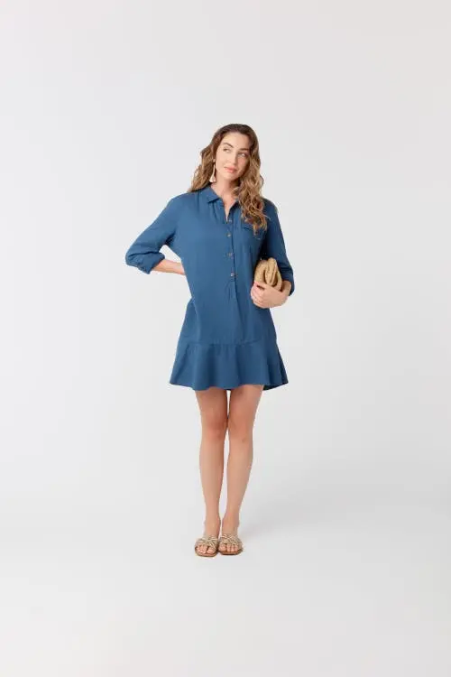 CABANA LIFE Gauze Button Front Shirt Dress - Harbor