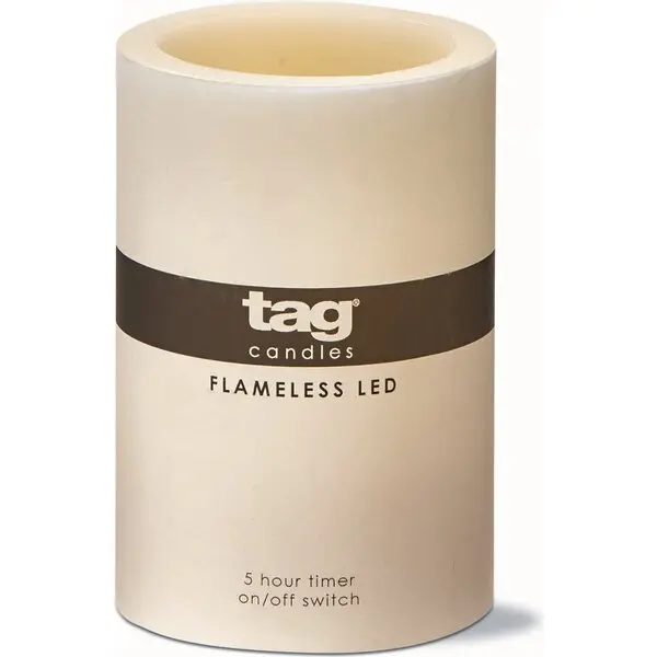TAG Light Up Led Pillar Candle 5 Hour Timer Flameless Decor - Beige