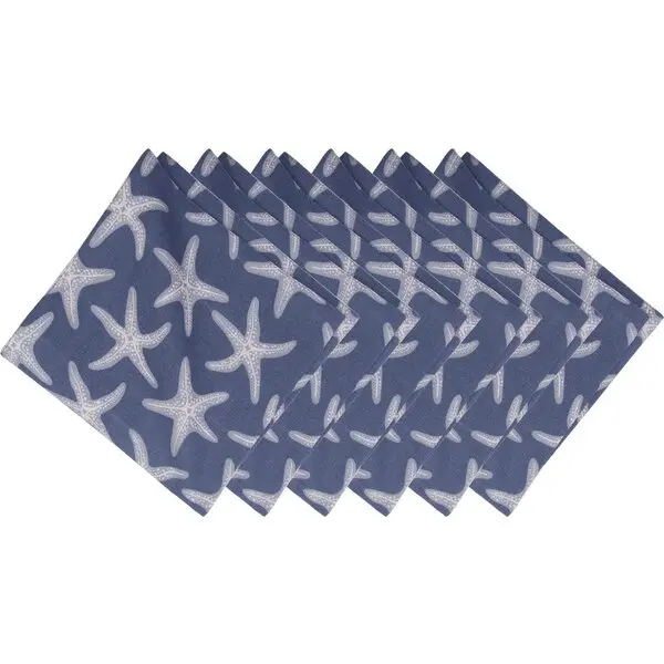 C&F HOME Calming Seas Starfish Reversible Hemstitch Napkins Set Of 6 - Blue