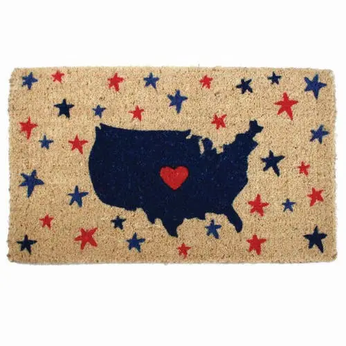 TAG Usa Map Stars Coir Door Mat Red White Patriotic Welcome - Blue