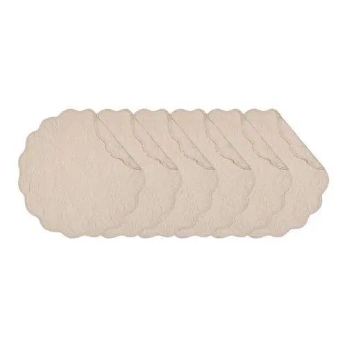 C&F HOME Christiana Khaki Reversible Machine Washable Round Scallop Quilt Placemats Set Of 6 - Beige