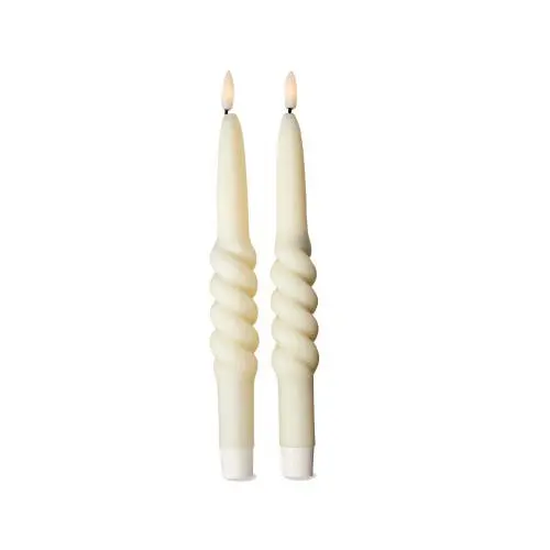 TAG Twist Led Taper Candles Flameless Ivory Paraffin Wax Set 2 - Beige