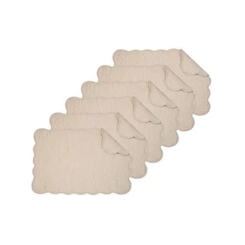 C&F HOME Christiana Khaki Reversible Machine Washable Scallop Quilt Placemats Set Of 6 - Beige