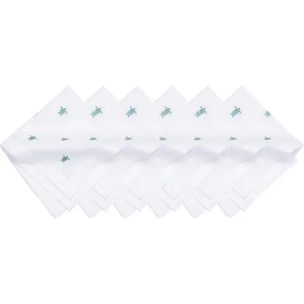 C&F HOME Aqua Turtle Embroidered Machine Washable Hemstitch Napkins Set Of 6 - Blue