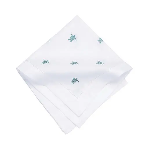 C&F HOME Aqua Turtle Embroidered Machine Washable Hemstitch Napkins Set Of 6