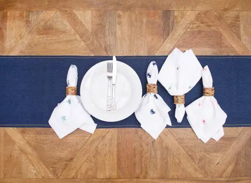 C&F HOME Aqua Turtle Embroidered Machine Washable Hemstitch Napkins Set Of 6