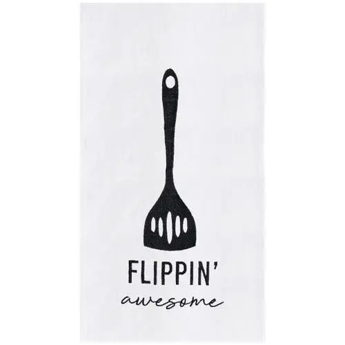C&F HOME Flippin' Awesome Stove And Grille Fun Kitchen Embroidered Hand Towel - Black