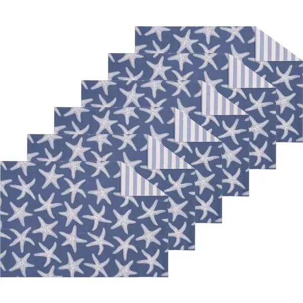 C&F HOME Calming Seas Starfish Reversible Placemats Set Of 6 - Blue