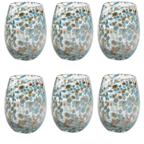 TAG Aqua Confetti Glass Stemless Drinkware Set Of 6