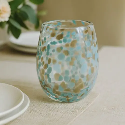 TAG Aqua Confetti Glass Stemless Drinkware Set Of 6
