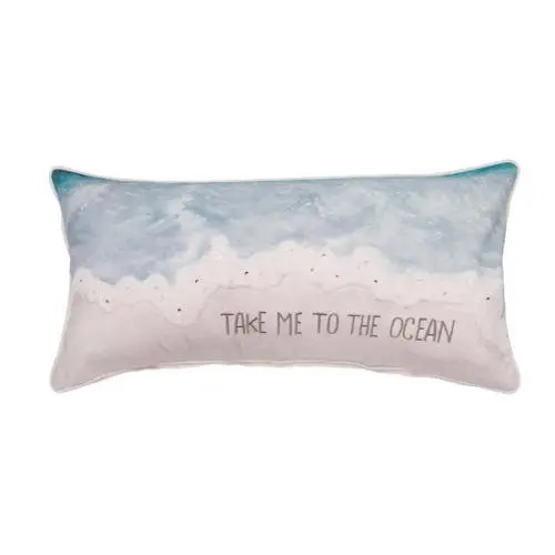 C&F HOME Take Me To The Ocean Phrase Cotton Blend Accent Pillow 12" X 24 - Blue