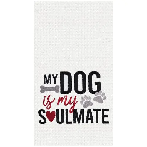 C&F HOME Dog Is My Soulmate Kitchen And Bathroom Embroidered Waffle Hand Towel - Black