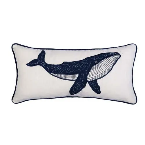 C&F HOME Whale Embroidered Cotton Blend Accent Pillow 10" X 20" - Blue
