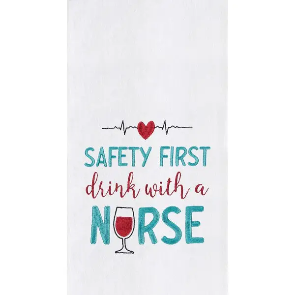 C&F HOME Drink With A Nurse Kitchen And Bathroom Embroidered Hand Towel - Blue