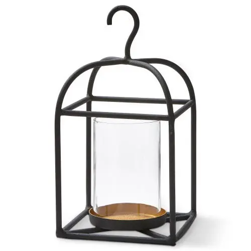 TAG Hanging Metal Glass Lantern Candle Holder Decorative Small - Black